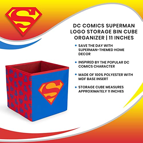 DC Comics Superman Logo 11-Inch Storage Bin Cube Organizers, Fabric Basket Container, Cubby Cube Closet Organizer | Comic Book Superhero Toys, Gifts And Collectibles