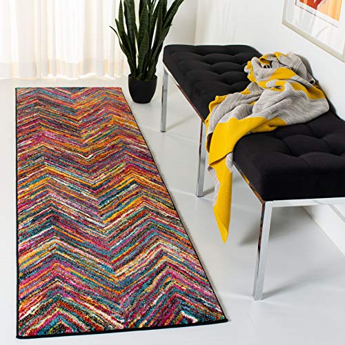 Safavieh Aruba Collection 2'3" x 8' Multi ARB505M Boho Chevron Runner Rug