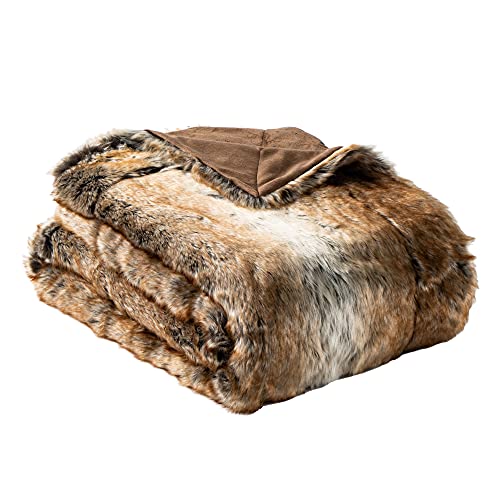 BATTILO HOME Luxury Brown Faux Fur Blanket Thick Warm Elegant Cozy Fuzzy Fur Throw Blankets for Couch, Bed, Sofa Fluffy Blankets Decorative Throw Blanket Reversible to Plush Velvet, 50"x60"