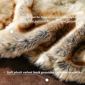 BATTILO HOME Luxury Brown Faux Fur Blanket Thick Warm Elegant Cozy Fuzzy Fur Throw Blankets for Couch, Bed, Sofa Fluffy Blankets Decorative Throw Blanket Reversible to Plush Velvet, 50"x60"