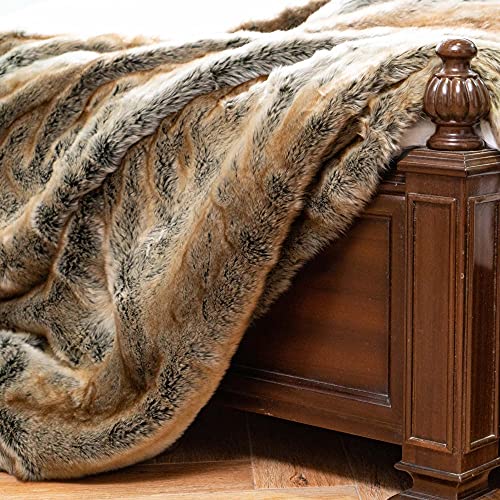 BATTILO HOME Luxury Brown Faux Fur Blanket Thick Warm Elegant Cozy Fuzzy Fur Throw Blankets for Couch, Bed, Sofa Fluffy Blankets Decorative Throw Blanket Reversible to Plush Velvet, 50"x60"