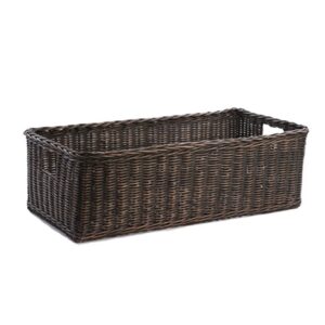 The Basket Lady Long Low Wicker Basket, Large, 25 in L x 11.5 in W x 7 in H, Antique Walnut Brown