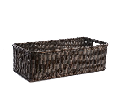 The Basket Lady Long Low Wicker Basket, Large, 25 in L x 11.5 in W x 7 in H, Antique Walnut Brown