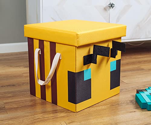 Minecraft Bee 15-Inch Storage Bin Chest With Lid | Foldable Fabric Basket Container, Cube Organizer With Handles, Cubby Closet Organizer | Video Game Gifts And Collectibles