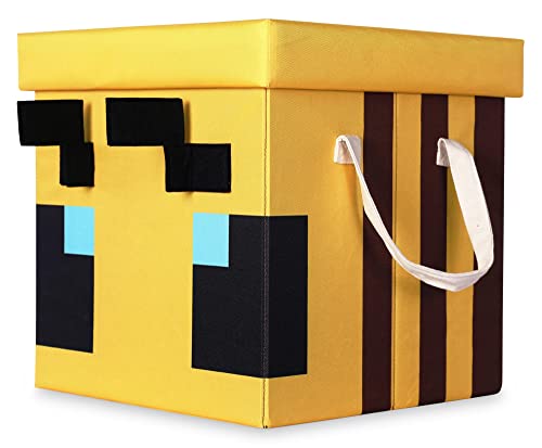 Minecraft Bee 15-Inch Storage Bin Chest With Lid | Foldable Fabric Basket Container, Cube Organizer With Handles, Cubby Closet Organizer | Video Game Gifts And Collectibles