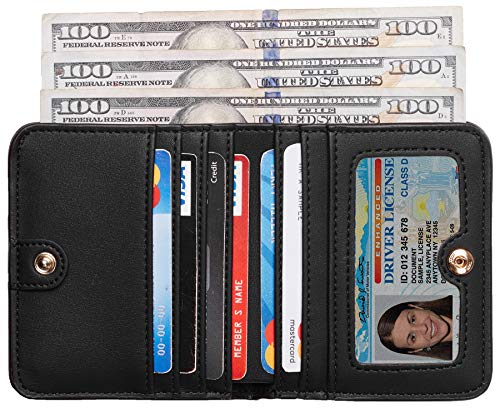 Toughergun Womens Rfid Blocking Small Compact Bifold Luxury Genuine Leather Pocket Wallet Ladies Mini Purse with ID Window (01 ReNapa Black)