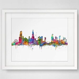 Chicago Skyline City Chicago Watercolor Art Print Chicago Wall Print Poster Painting Home Decor Chicago Wall Hanging Map Skyline 8x10inch No Frame