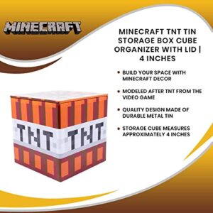 MINECRAFT TNT 4-Inch Tin Storage Box Cube Organizer with Lid | Basket Container, Cubby Cube Closet Organizer, Home Decor Playroom Accessories | Video Game Toys, Gifts And Collectibles