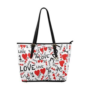 InterestPrint Love Words with Hearts Women Totes Top Handle HandBags PU Leather Purse