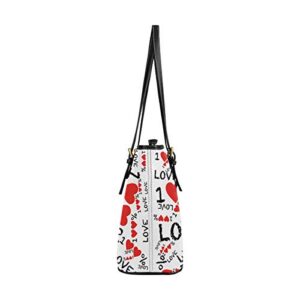 InterestPrint Love Words with Hearts Women Totes Top Handle HandBags PU Leather Purse