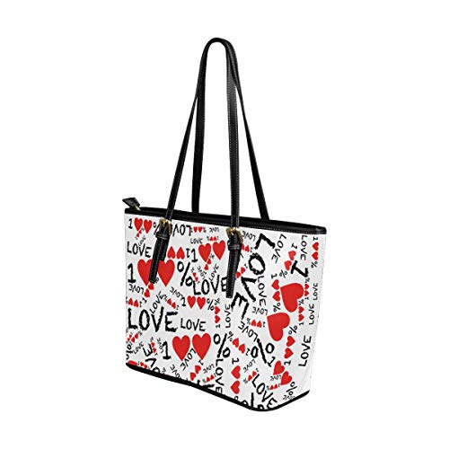 InterestPrint Love Words with Hearts Women Totes Top Handle HandBags PU Leather Purse