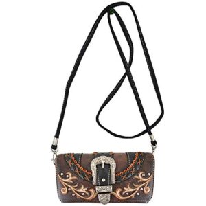 Western Style Tooled Buckle Women Country Backpack School Bag Concealed Carry Daypack Biker Purse Wallet (Coffee Set)