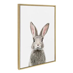 Kate and Laurel Sylvie Female Baby Bunny Rabbit Animal Print Portrait Framed Canvas Wall Art by Amy Peterson, 23x33 Gold