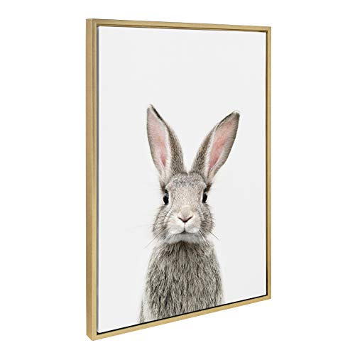 Kate and Laurel Sylvie Female Baby Bunny Rabbit Animal Print Portrait Framed Canvas Wall Art by Amy Peterson, 23x33 Gold