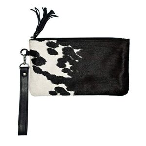 real cowhide natural black & white wristlet women clutch – black white cow hide cow skin leather hair on wristlet purse