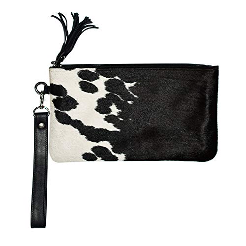 Real Cowhide Natural Black & White Wristlet Women Clutch - Black White Cow Hide Cow Skin Leather Hair On Wristlet Purse