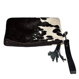 Real Cowhide Natural Black & White Wristlet Women Clutch - Black White Cow Hide Cow Skin Leather Hair On Wristlet Purse