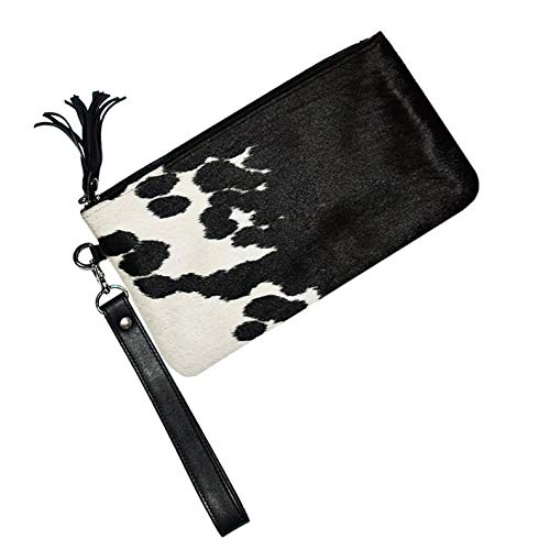 Real Cowhide Natural Black & White Wristlet Women Clutch - Black White Cow Hide Cow Skin Leather Hair On Wristlet Purse