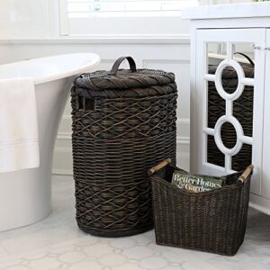 The Basket Lady Narrow Wicker Magazine Basket, Large, 14 in L x 7.5 in W x 12 in H, Antique Walnut Brown