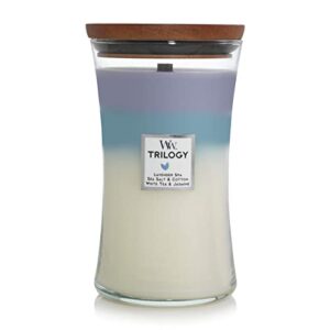 woodwick calming retreat trilogy 3-in-1 hourglass jar scented candle, large 22 oz.