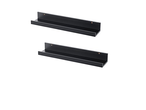 Set of 2 Modern Black Floating Ledge Shelf for Photos, Pictures, Frames Mosslanda 21 3/4" Each