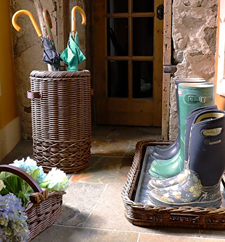 The Basket Lady Wicker Umbrella Stand, 12.5 in Dia (9.5 in Inside) x 20 in H, Antique Walnut Brown