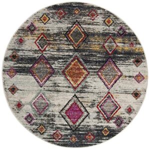 safavieh adirondack collection 6′ round light grey / red adr205f moroccan boho non-shedding dining room entryway foyer living room bedroom area rug