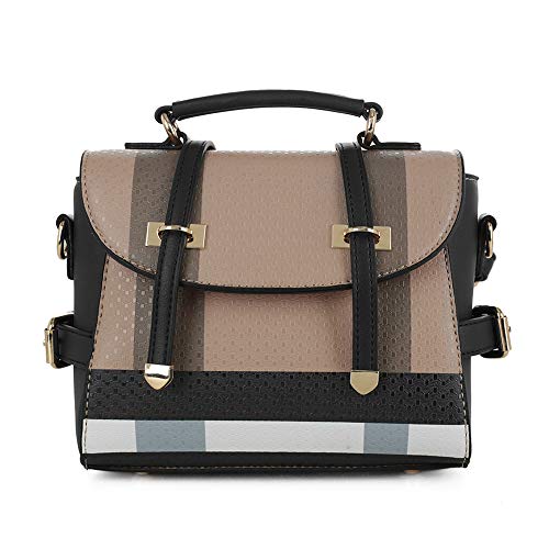 SG SUGU Small Plaid Lightweight Crossbody Bag Fashion Backpack Top Handle Purse | Brown/Black