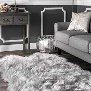 nuLOOM Fluffy Faux Sheepskin Quarto Shag Area Rug, 3' 6" x 6', Light Grey