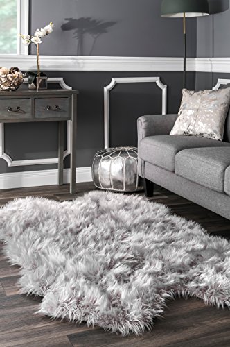 nuLOOM Fluffy Faux Sheepskin Quarto Shag Area Rug, 3' 6" x 6', Light Grey