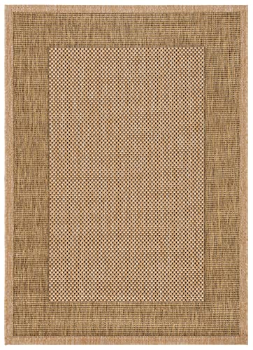 SAFAVIEH Courtyard Collection 4' x 5'7" Natural / Gold CY7987 Indoor/ Outdoor Waterproof Easy-Cleaning Patio Backyard Mudroom Accent-Rug