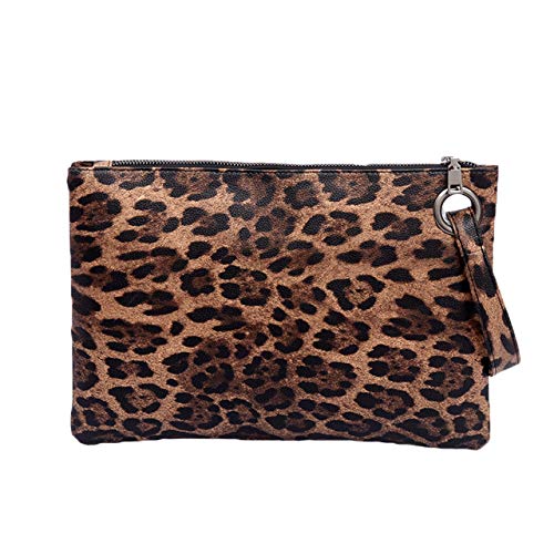 Womens Oversized Clutch Bag Purse Retro Leopard Envelope Evening Wristlet Handbag (Leopard)