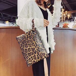 Womens Oversized Clutch Bag Purse Retro Leopard Envelope Evening Wristlet Handbag (Leopard)