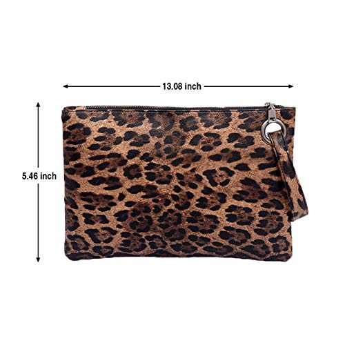 Womens Oversized Clutch Bag Purse Retro Leopard Envelope Evening Wristlet Handbag (Leopard)