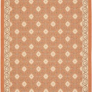 SAFAVIEH Courtyard Collection 4' x 5'7" Terracotta / Cream CY7810 Indoor/ Outdoor Waterproof Easy-Cleaning Patio Backyard Mudroom Accent-Rug