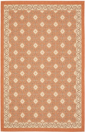 SAFAVIEH Courtyard Collection 4' x 5'7" Terracotta / Cream CY7810 Indoor/ Outdoor Waterproof Easy-Cleaning Patio Backyard Mudroom Accent-Rug