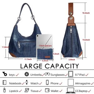 Dreams Mall(TM Women's Handbag Denim Purse Hobo Tote Top Handle Jean Shoulder Crossbody Bags,Blue