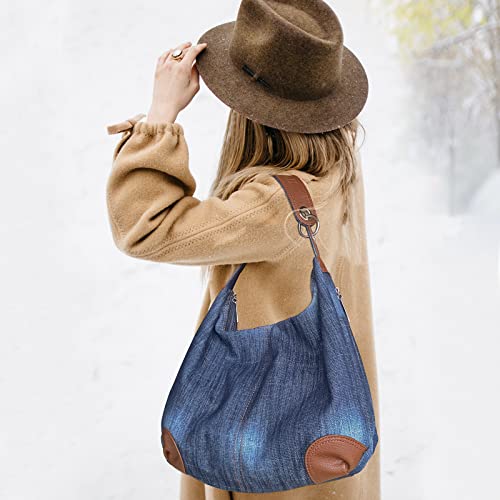 Dreams Mall(TM Women's Handbag Denim Purse Hobo Tote Top Handle Jean Shoulder Crossbody Bags,Blue