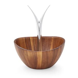 nambe fruit tree bowl | fruit basket with banana hanger | large decorative wooden fruit bowl for kitchen counter or centerpiece table décor | made of acacia wood and metal alloy | 12-inch