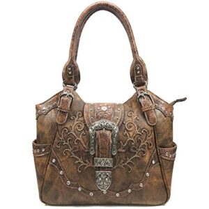 zelris american albino western floral buckle conceal carry women tote purse handbag (brown)