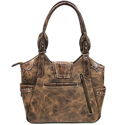 Zelris American Albino Western Floral Buckle Conceal Carry Women Tote Purse Handbag (Brown)