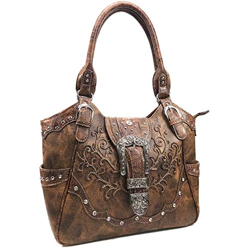 Zelris American Albino Western Floral Buckle Conceal Carry Women Tote Purse Handbag (Brown)