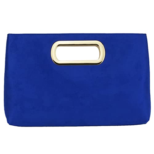 Top Handle Faux Suede Clutch, Royal Blue