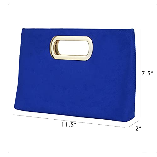 Top Handle Faux Suede Clutch, Royal Blue