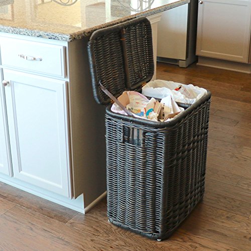 The Basket Lady Divided Wicker Recycling Basket with Removable Metal Liner, 20 in L x 13 in W x 24 in H, Antique Walnut Brown