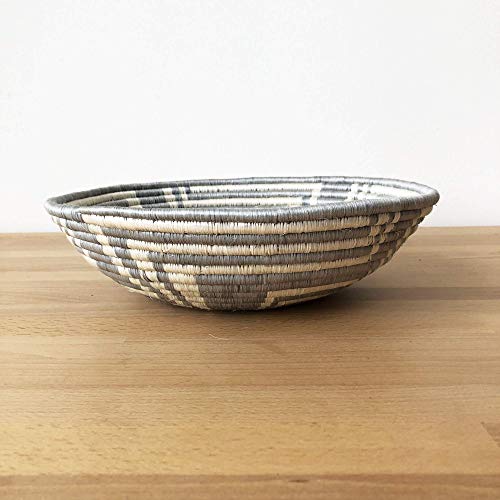 African Basket- Malindi/Rwanda Basket/Woven Bowl/Sisal & Sweetgrass Basket/Blue-Gray, White