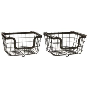 gourmet basics by mikasa general store stacking/nesting metal basket, set of 2, antique black