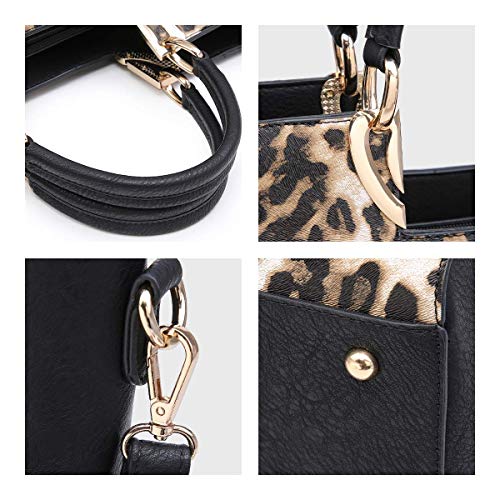 Dasein Womens Tote Satchel Top Handle Shoulder Bag Two Tone Purse Handbag w/Coin Purse Leopard