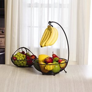 Gourmet Basics by Mikasa Spindle Adjustable 2-Tier Basket with Banana Hook, Black with Gold Antiquing