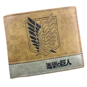 aslnsong leather bifold short wallet with coin pocket cartoon casual short wallet fan accessory for boys and girls 4.72in x 3.9in (attack on titan)